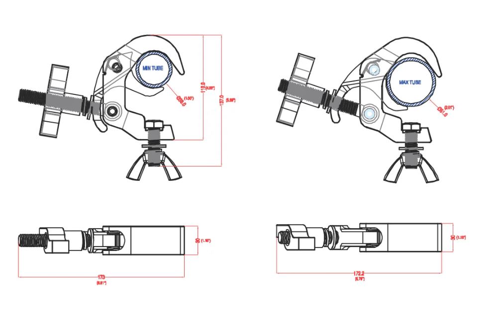 Aluminium trigger pipe clamp (Suits 38-51mm) Silver | Edwards Sound Systems